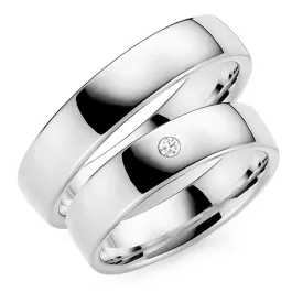5 og 6 mm diamant gifteringer i 9 karat hvitt gull - par